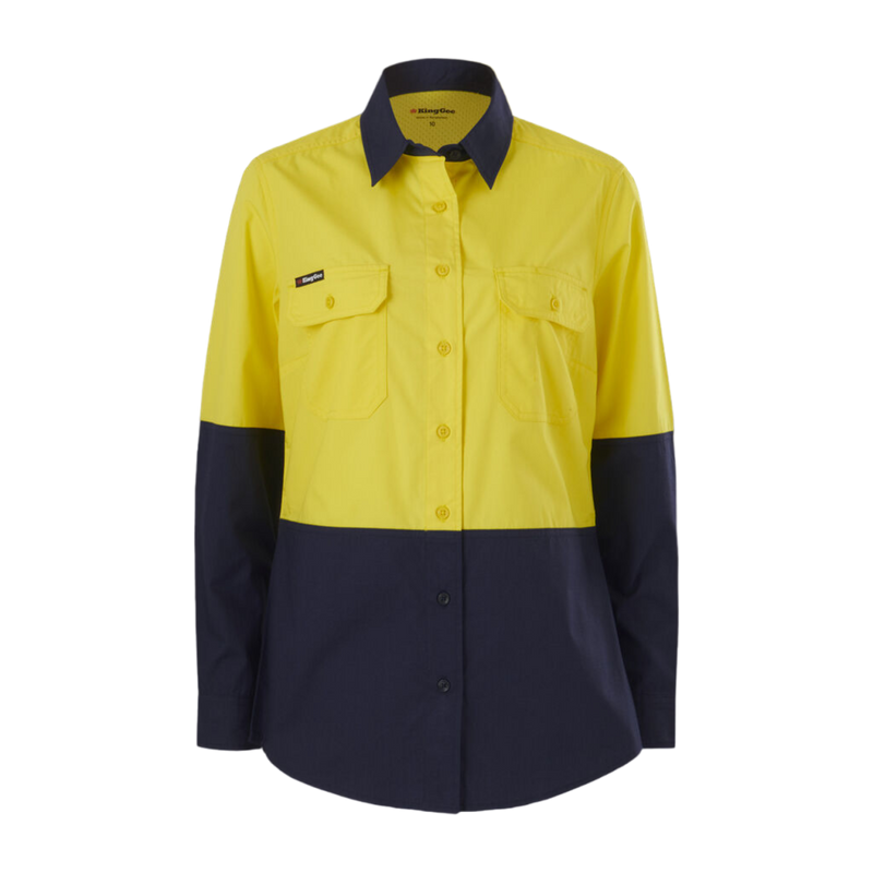 KingGee Women's Workcool Vented Spliced Shirt Long Sleeve - Yellow/Nav