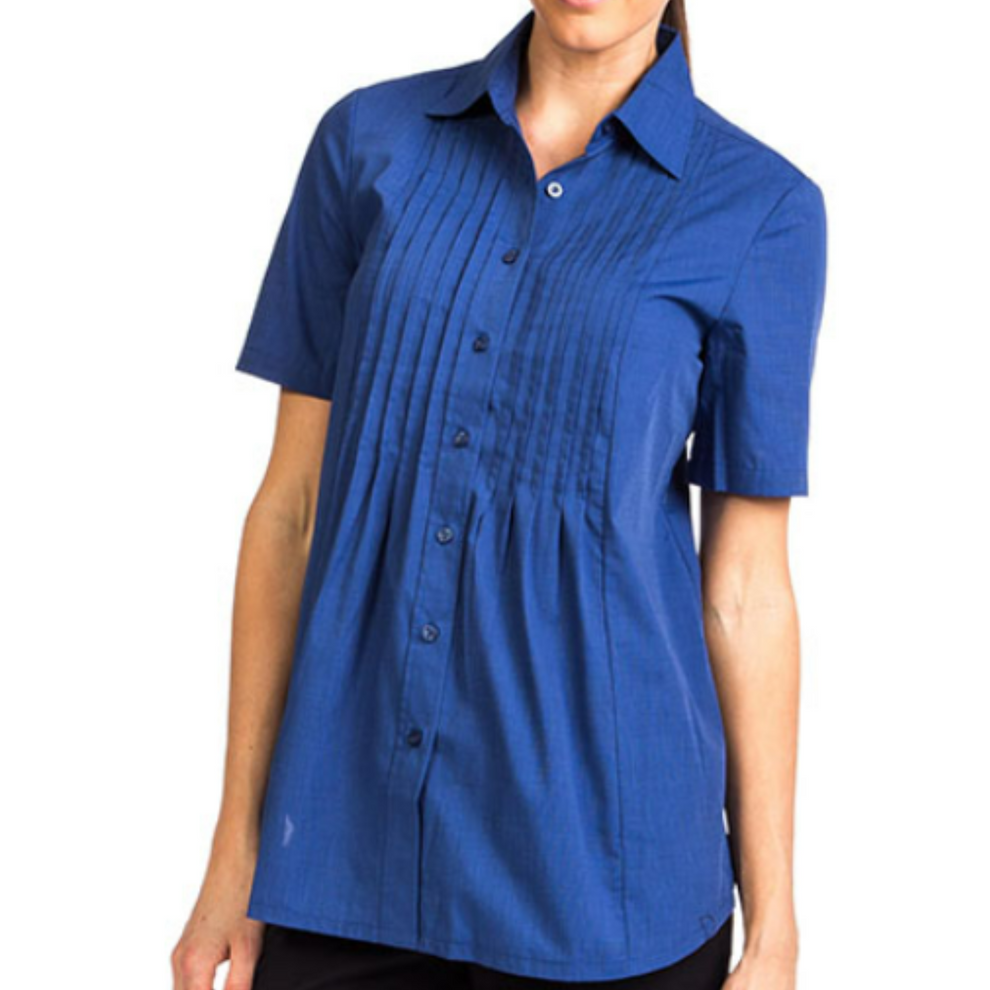 StyleCorp Short Sleeve Pleat Front Women's Shirt - Mid Blue – High ...